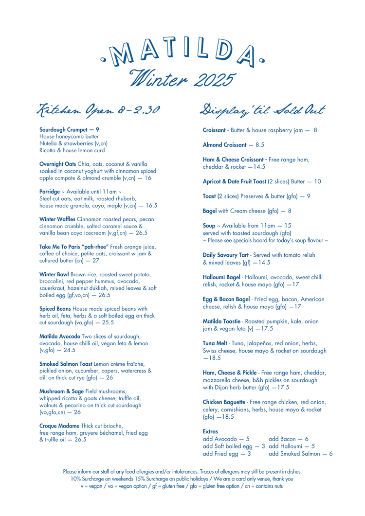 Menu – Matilda Mont Albert